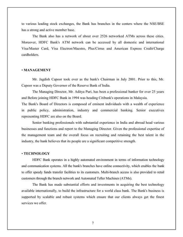 Project report on opening saving account in hdfc bank | PDF