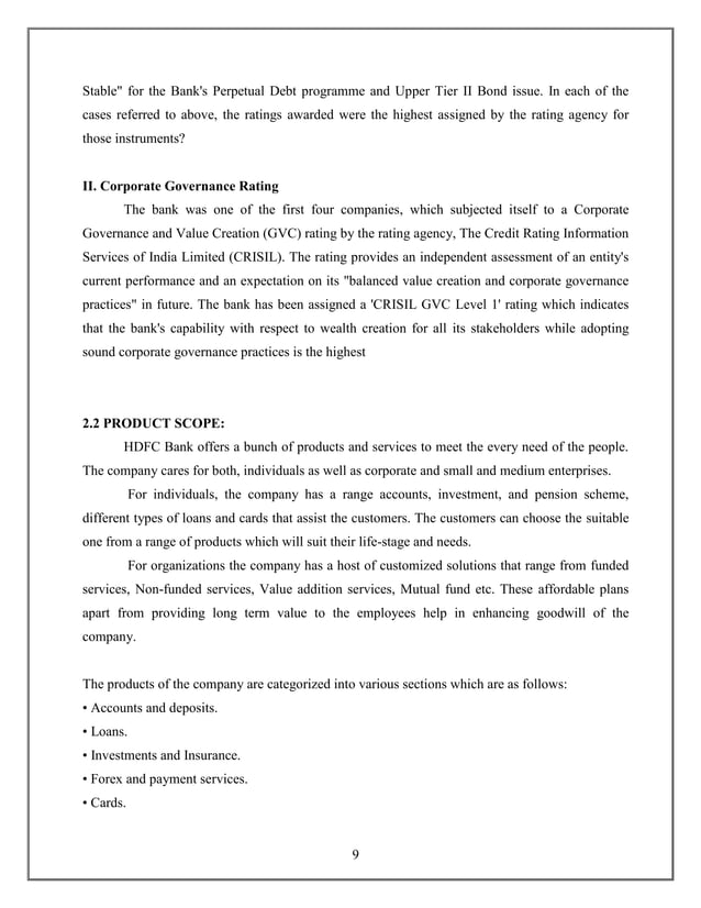 Project report on opening saving account in hdfc bank | PDF