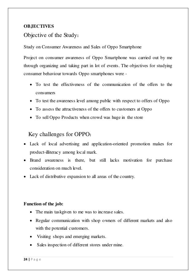 Project report on oppo mobile india pvt ltd on consumes awerness