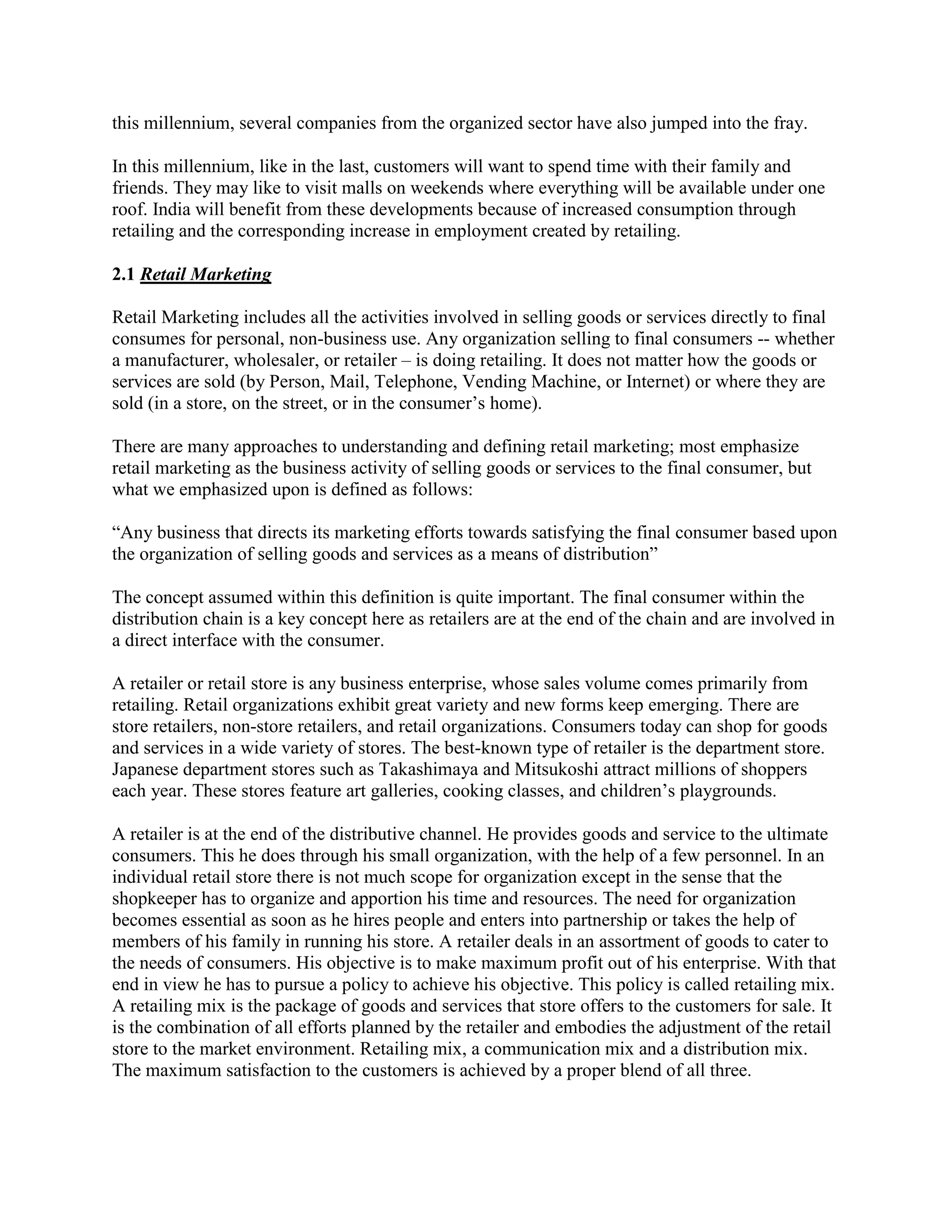 Project report on retail marketing in india | DOCX