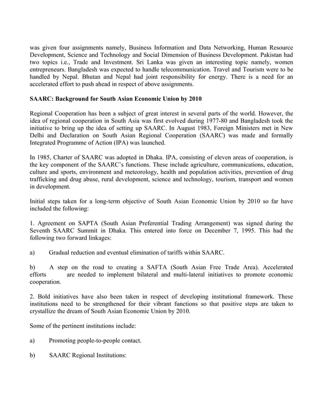 Project report on saarc | DOC | Agriculture | Industries