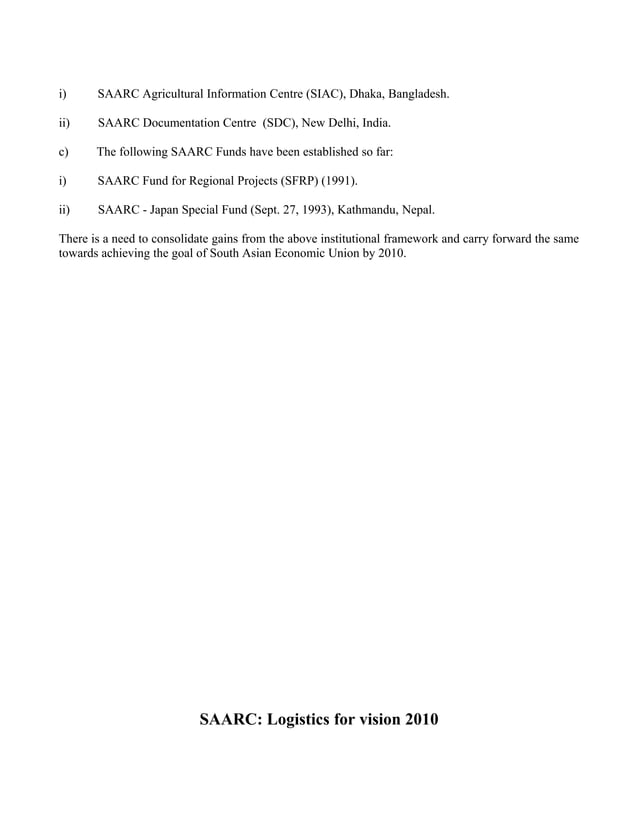 Project report on saarc | DOC | Agriculture | Industries