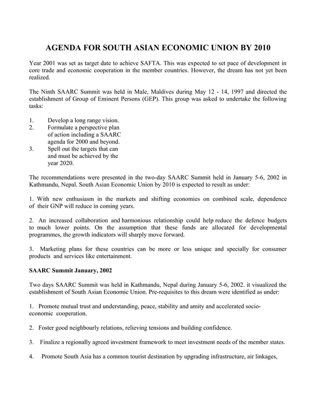 Project report on saarc | DOC | Agriculture | Industries