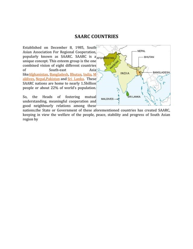 Project report on saarc | DOC | Agriculture | Industries