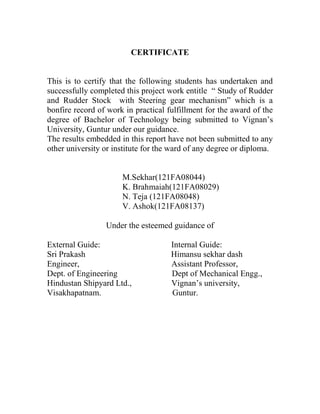 Project report on ship rudder | PDF