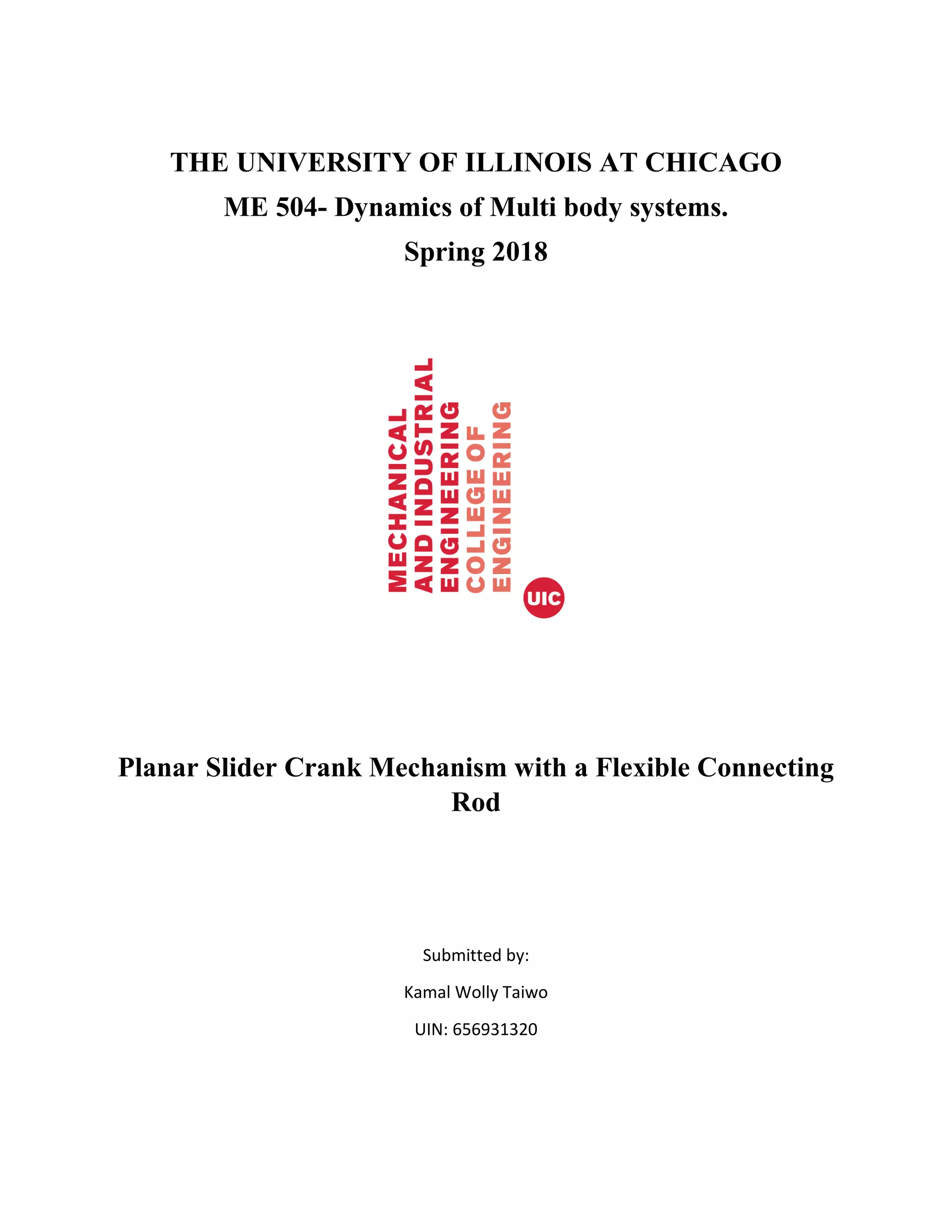 Project report on the simulation and analysis of a planer slider crank ...