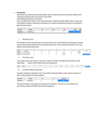 Project report on the simulation and analysis of a planer slider crank ...