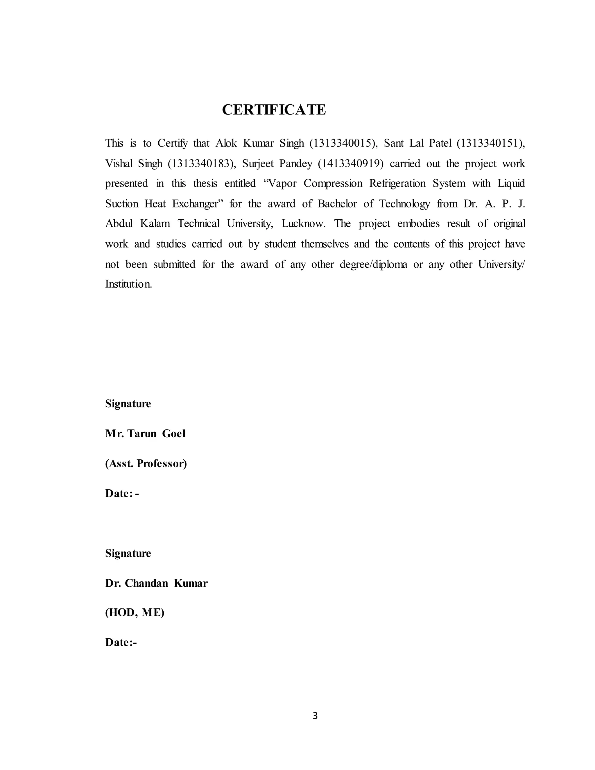 Project report on vcr system with liquid suction heat exchanger | DOCX