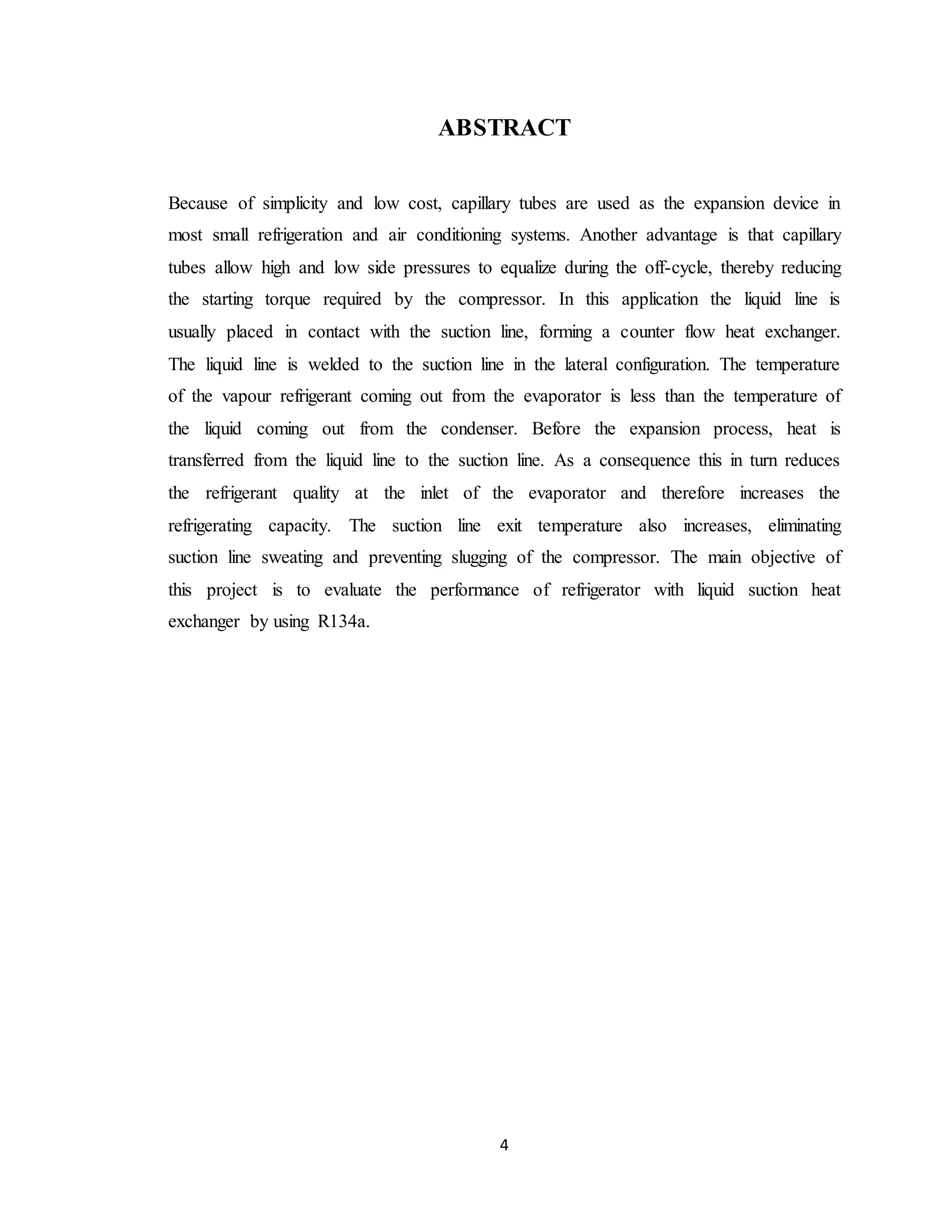 Project report on vcr system with liquid suction heat exchanger | DOCX