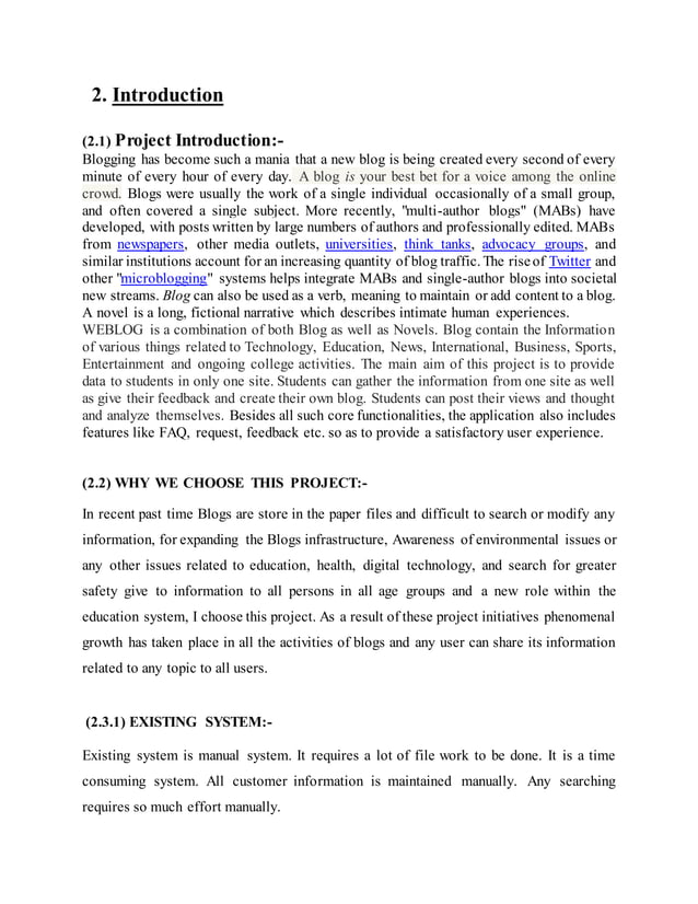 Project report on blogs | PDF