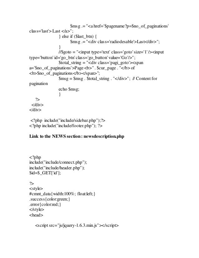 Project report on blogs