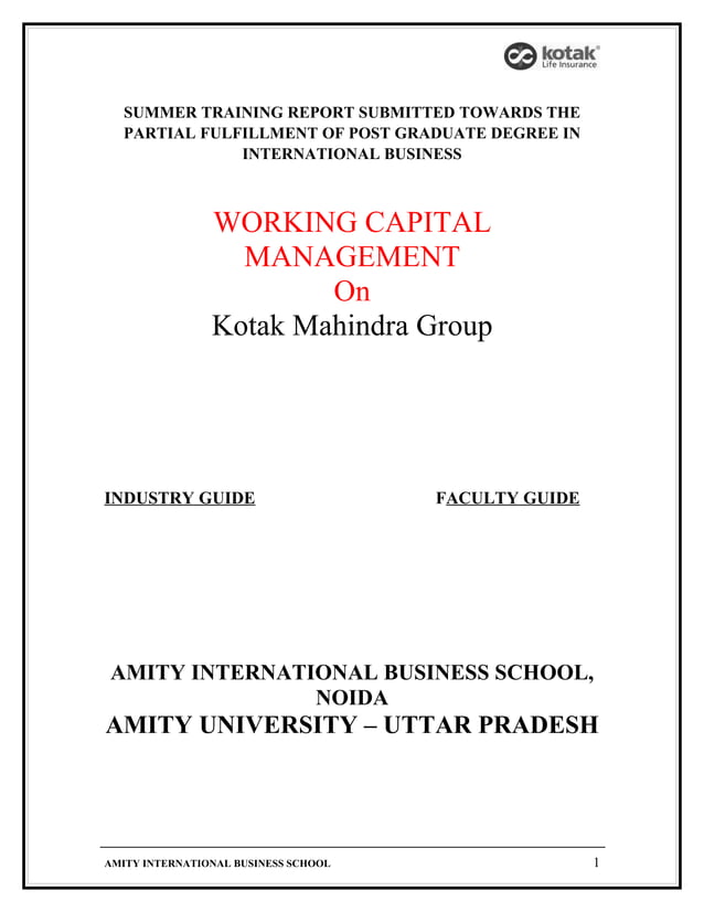 Project report on working capital management | DOC