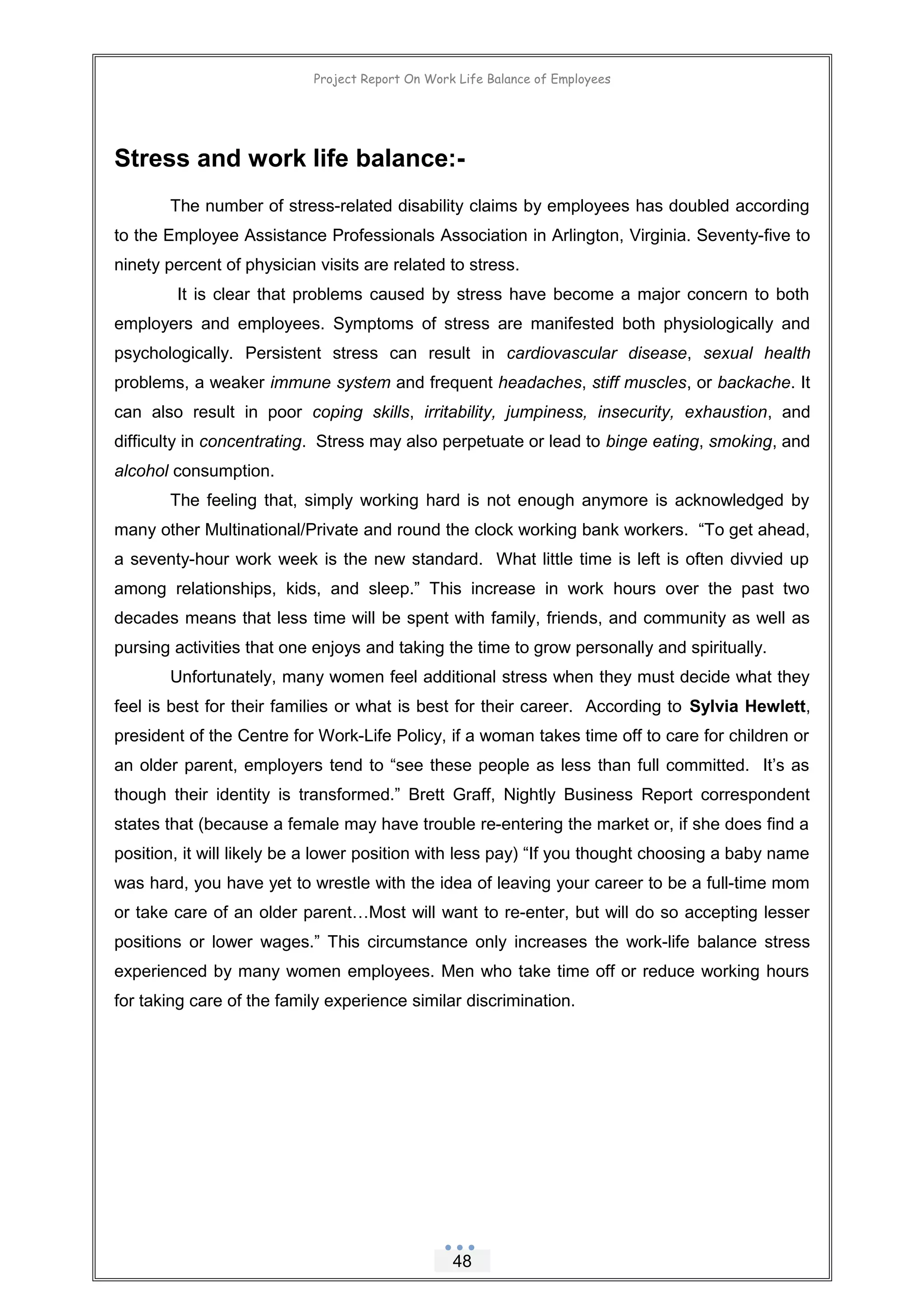 Project report on work life balance | DOC