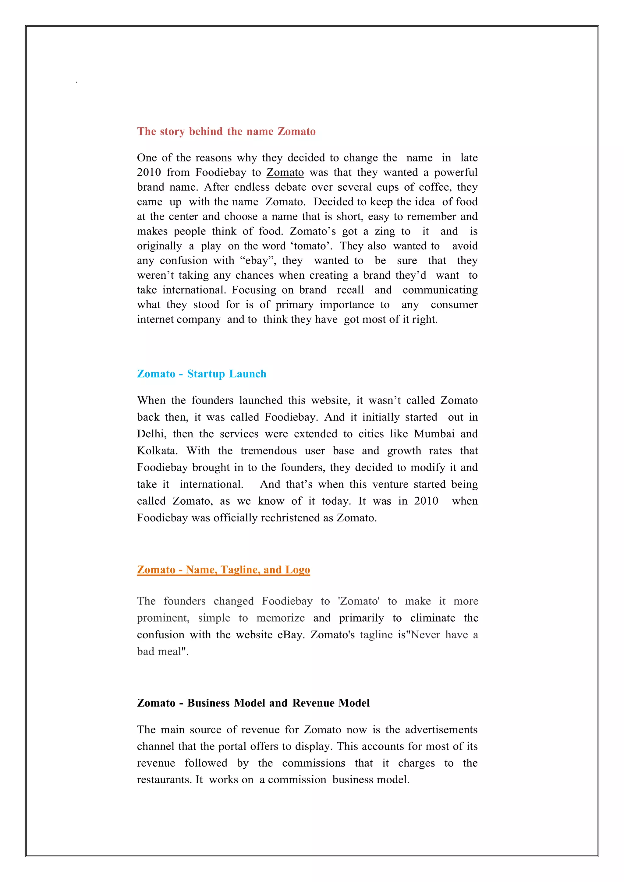 Project Report On ZOMATO of Mr. D.XALXO.pdf | Business | Business and ...