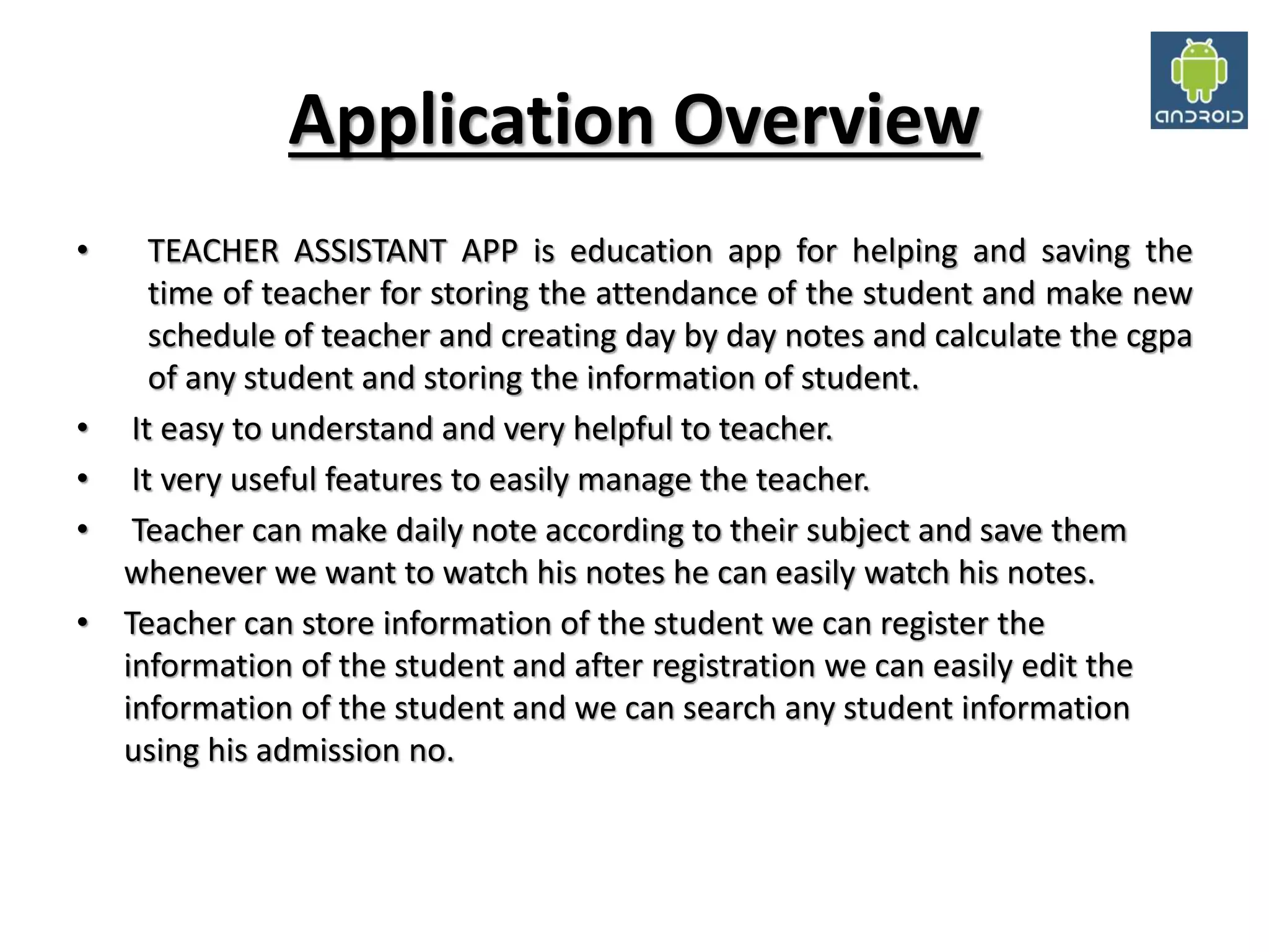Android Development (Teacher Assistant) | PPTX