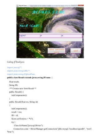code for quiz in my sql | DOC