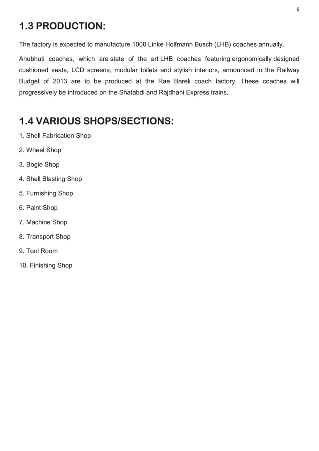 Project Report (Modern Coach Factory, Raebareli) | PDF | Rail Travel ...