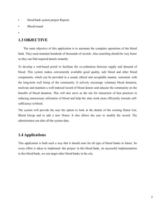 blood bank management system project report | PPTX