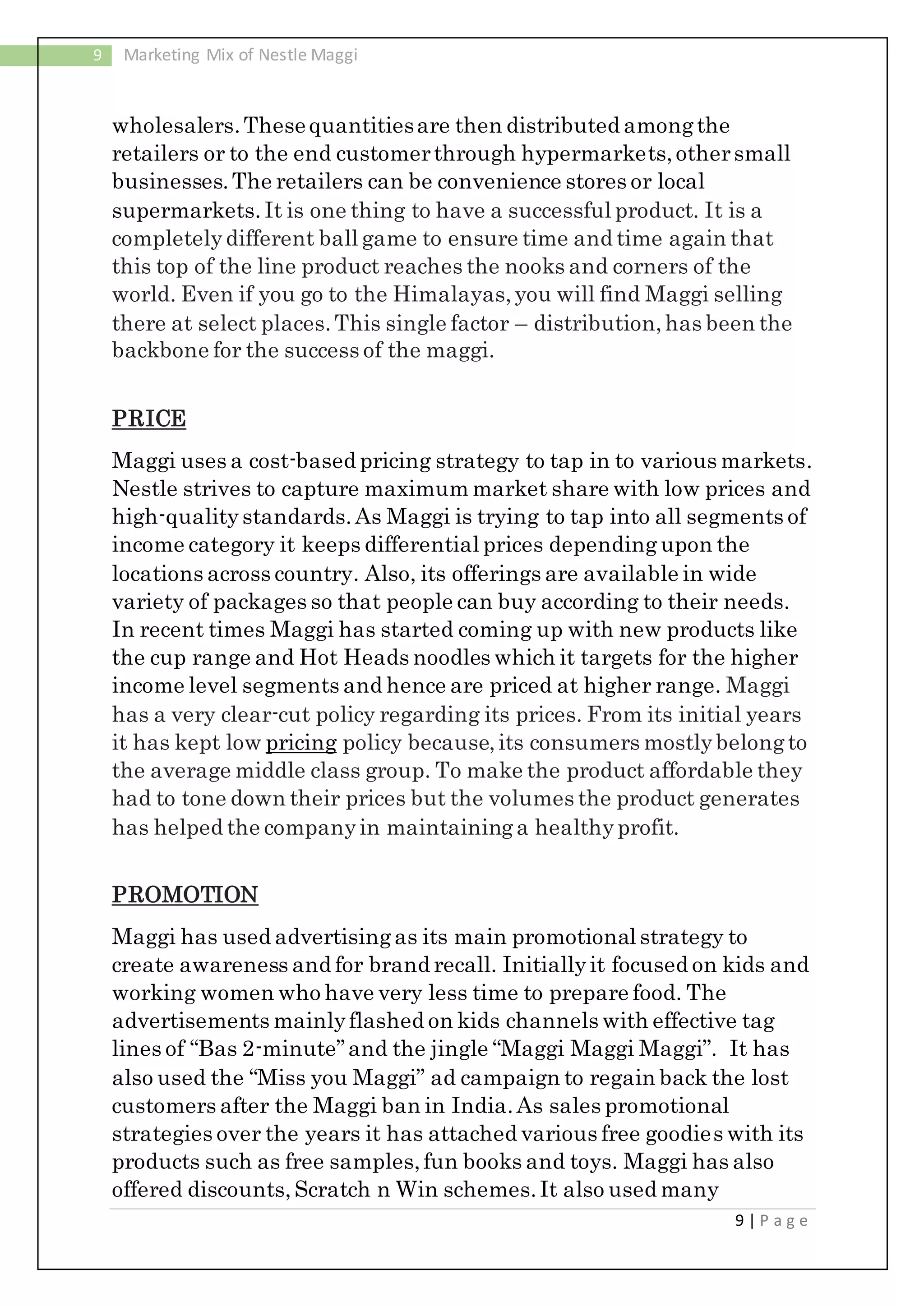 Marketing mix of Nestle Maggi | DOCX