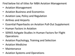 Project report titles for mba in aviation management | PPTX