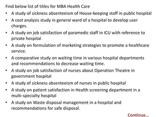 Project report titles for mba in health care | PPTX | Healthcare ...