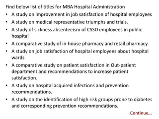 Project report titles for mba in hospital administration | PPTX