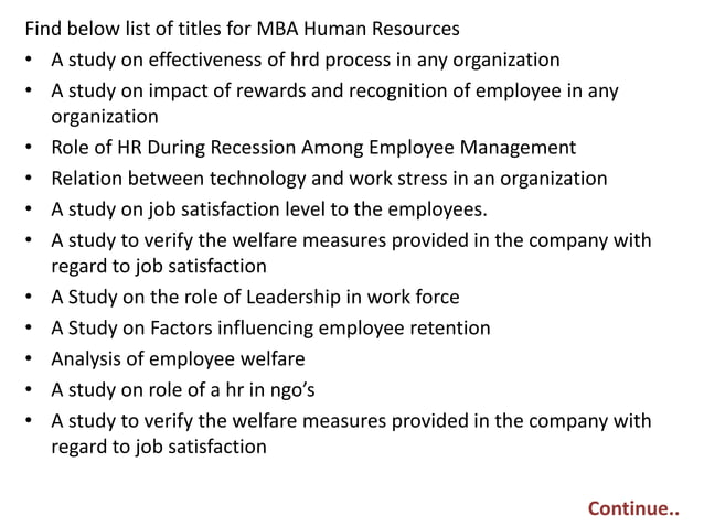 Project report titles for mba in human resources | PPT