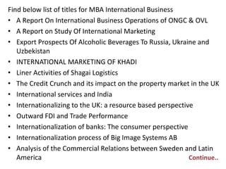 Project report titles for mba in international business | PPTX