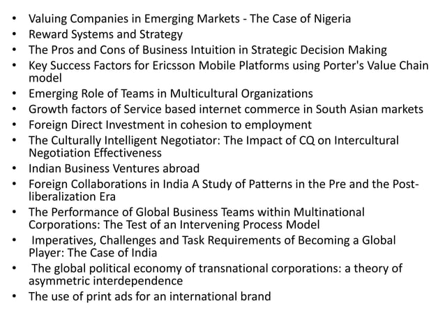 Project report titles for mba in international business | PPTX ...