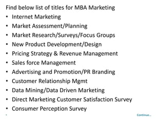 Project report titles for mba in marketing | PPTX | Business ...