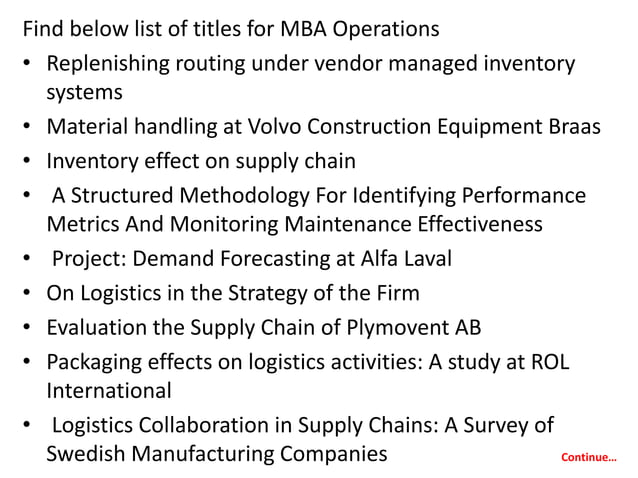 Project report titles for mba in operations | PPT