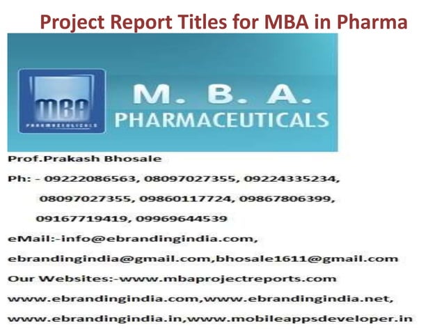 Project report titles for mba in pharma | PPTX