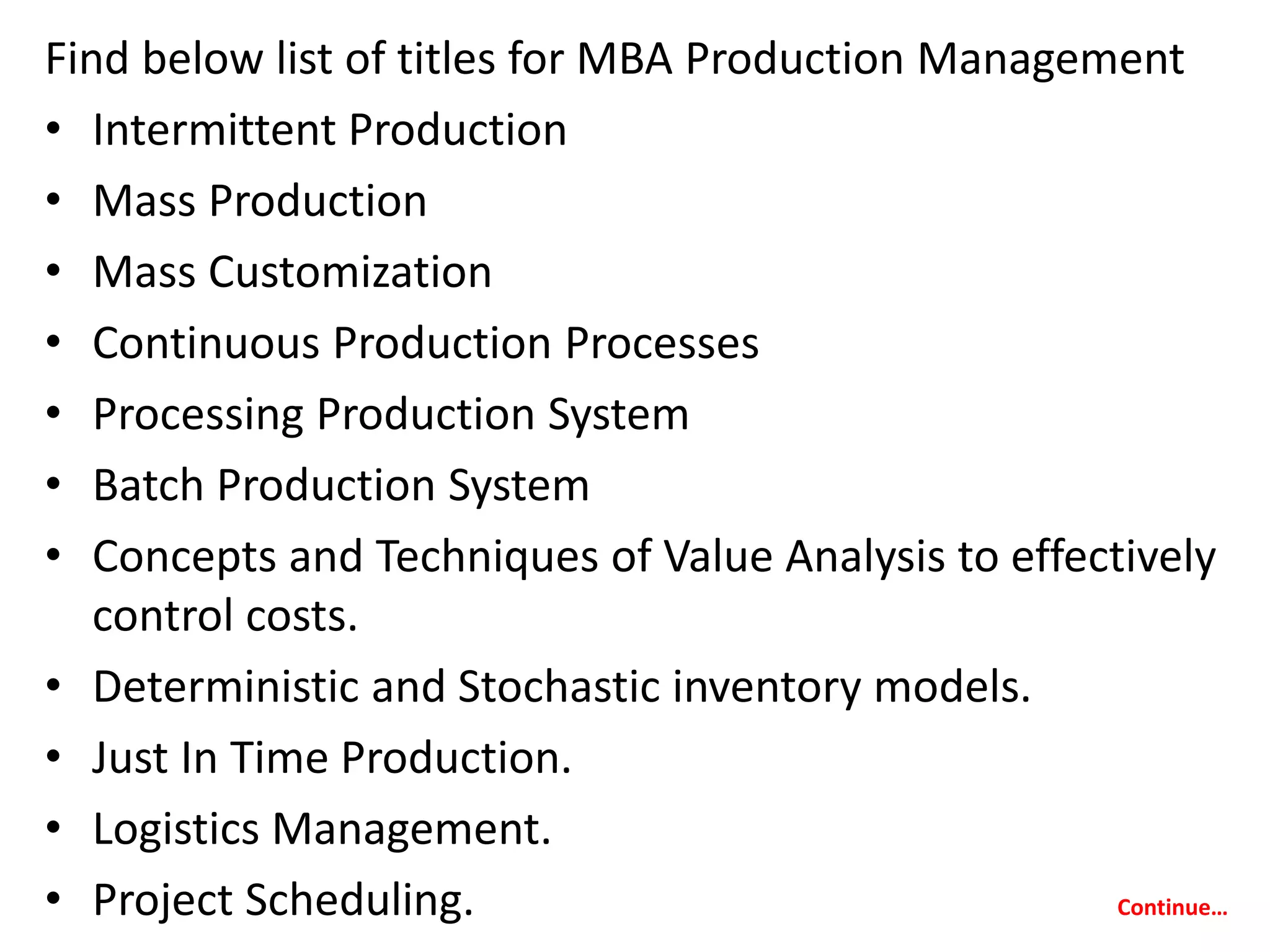 Project report titles for mba in production management | PPTX