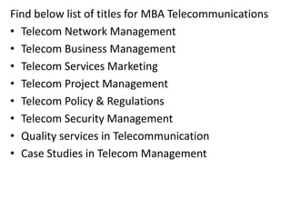 Project report titles for mba in telecommunications | PPTX