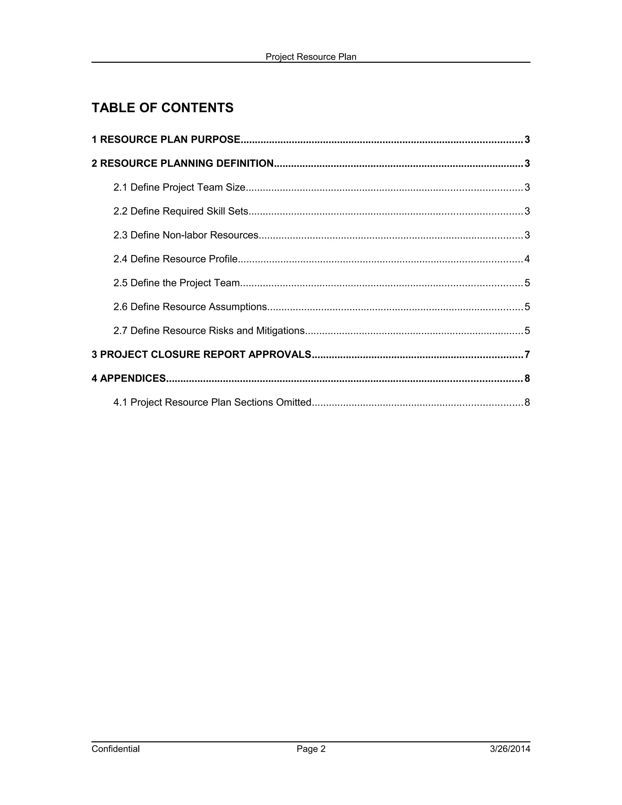 Project resource plan for manager | DOC