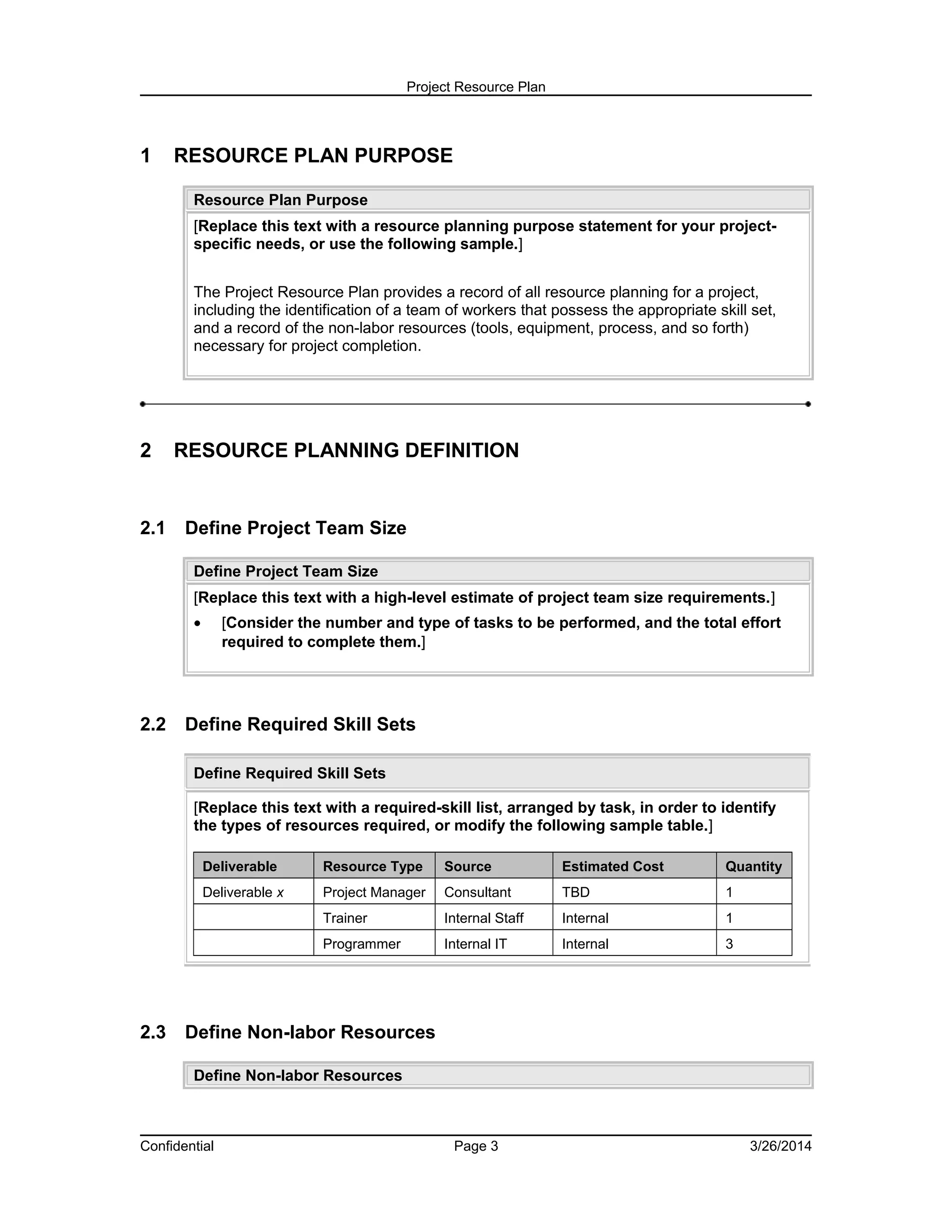 Project resource plan for manager | DOC