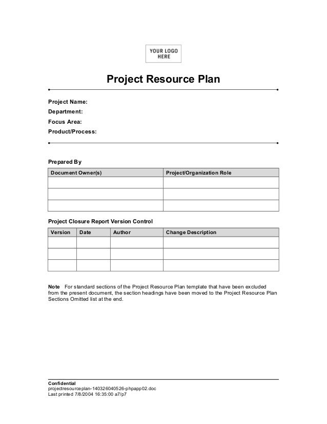 Project resource plan for manager
