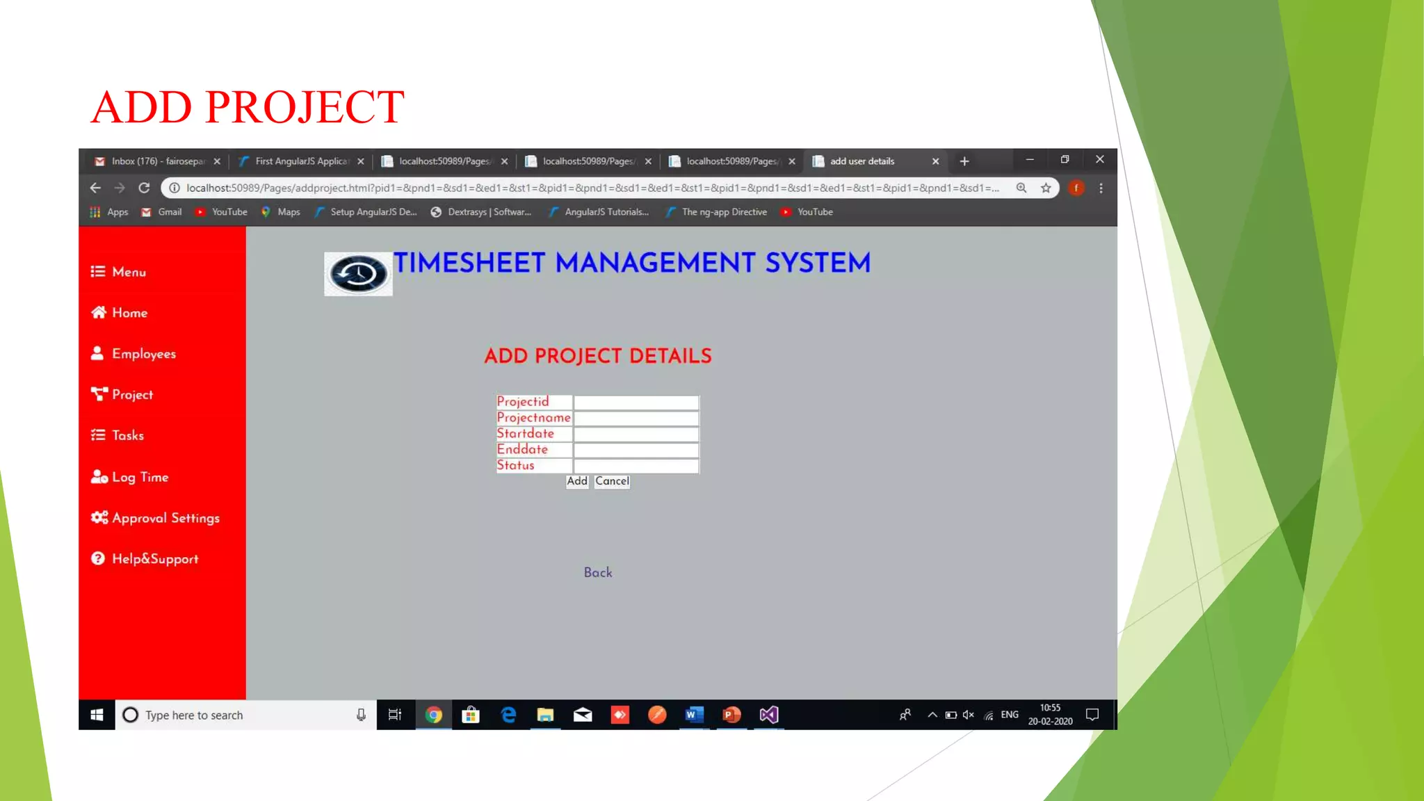 TIME-SHEET AND TASK MANAGEMENT SYSTEM USING ANGULARJS | PPTX