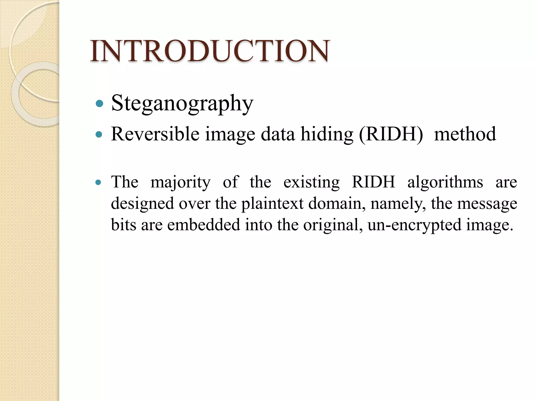 Reversible image data hiding over encrypted domain using key modulation | PPT