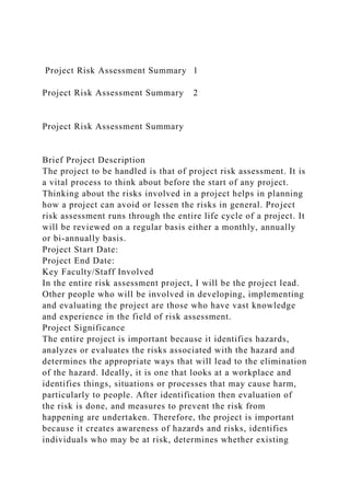 Project Risk Assessment Summary 1Project Risk Assessment Su.docx