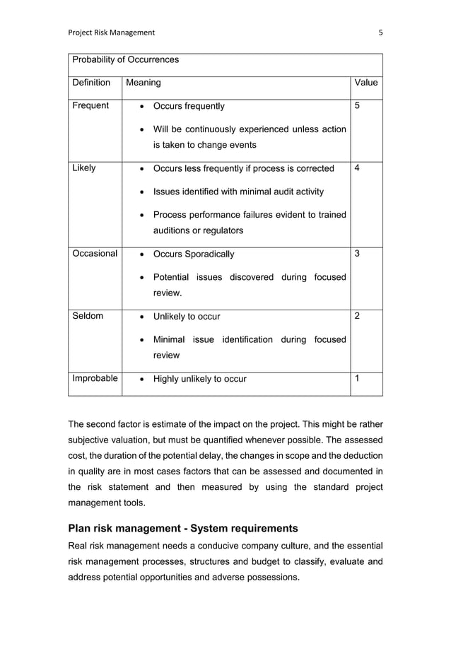 Project risk management | PDF | Business Accounting & Finance | Business