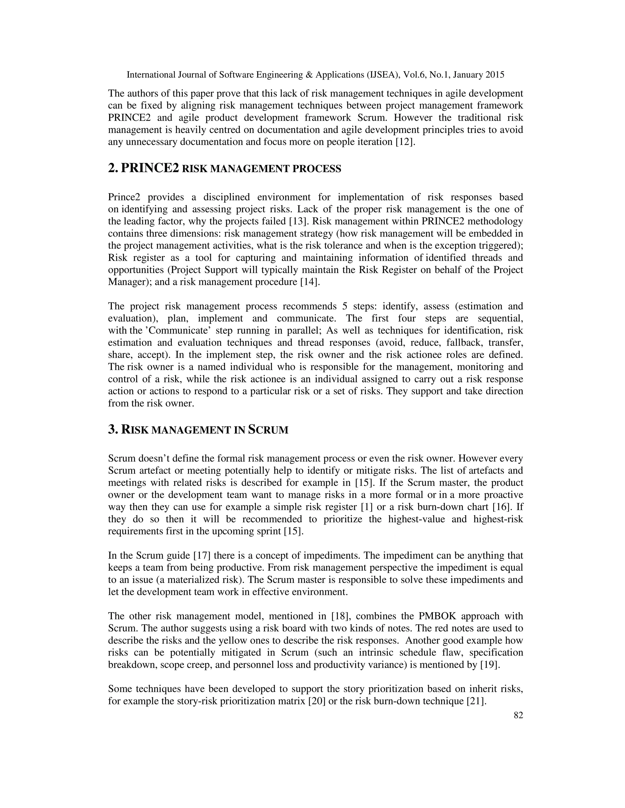 Project risk management model based on prince2 and scrum frameworks | PDF