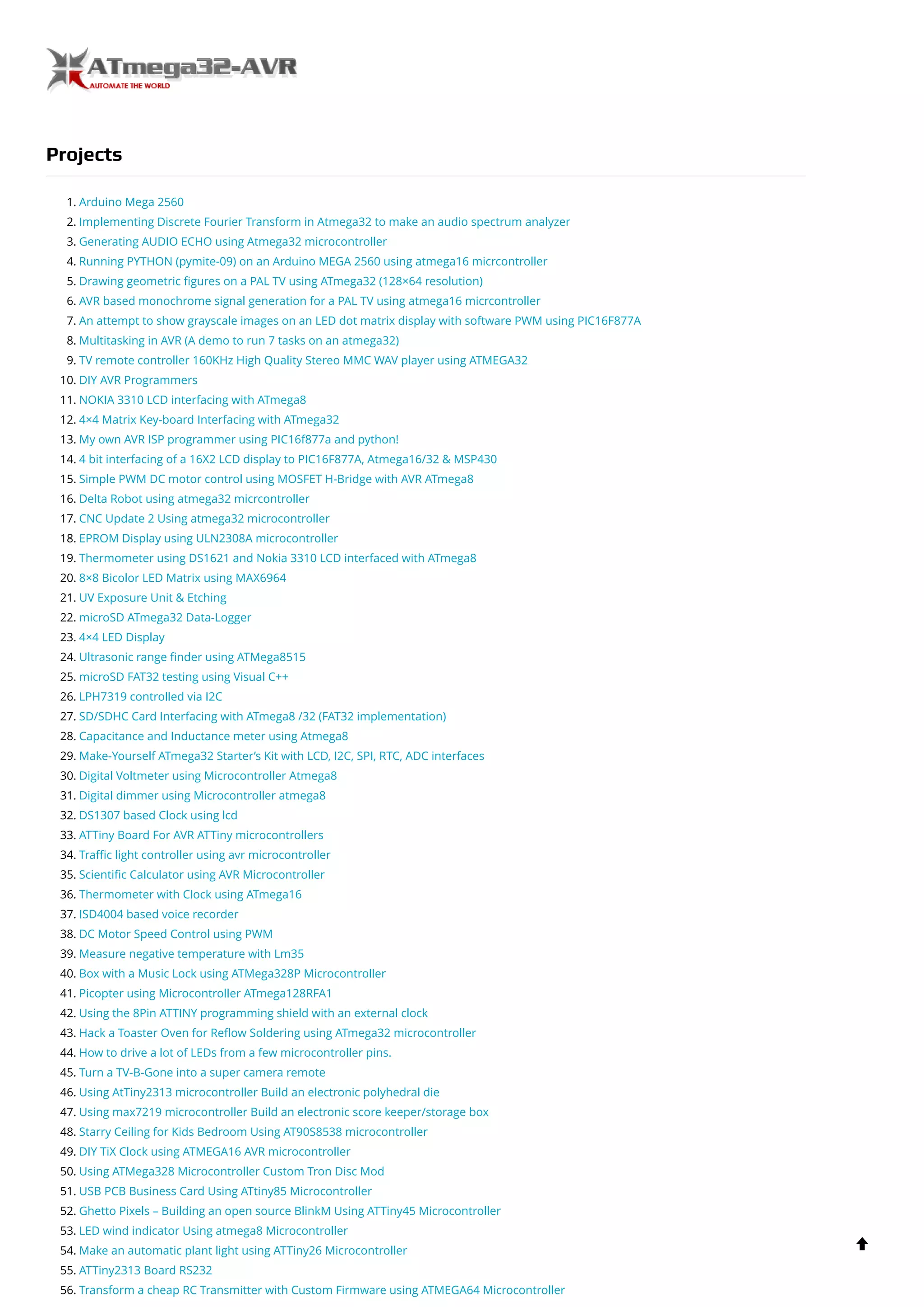 Projects at mega32-avr-projects-list-1197-projects | PDF