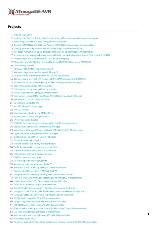 Projects at mega32-avr-projects-list-1197-projects | PDF