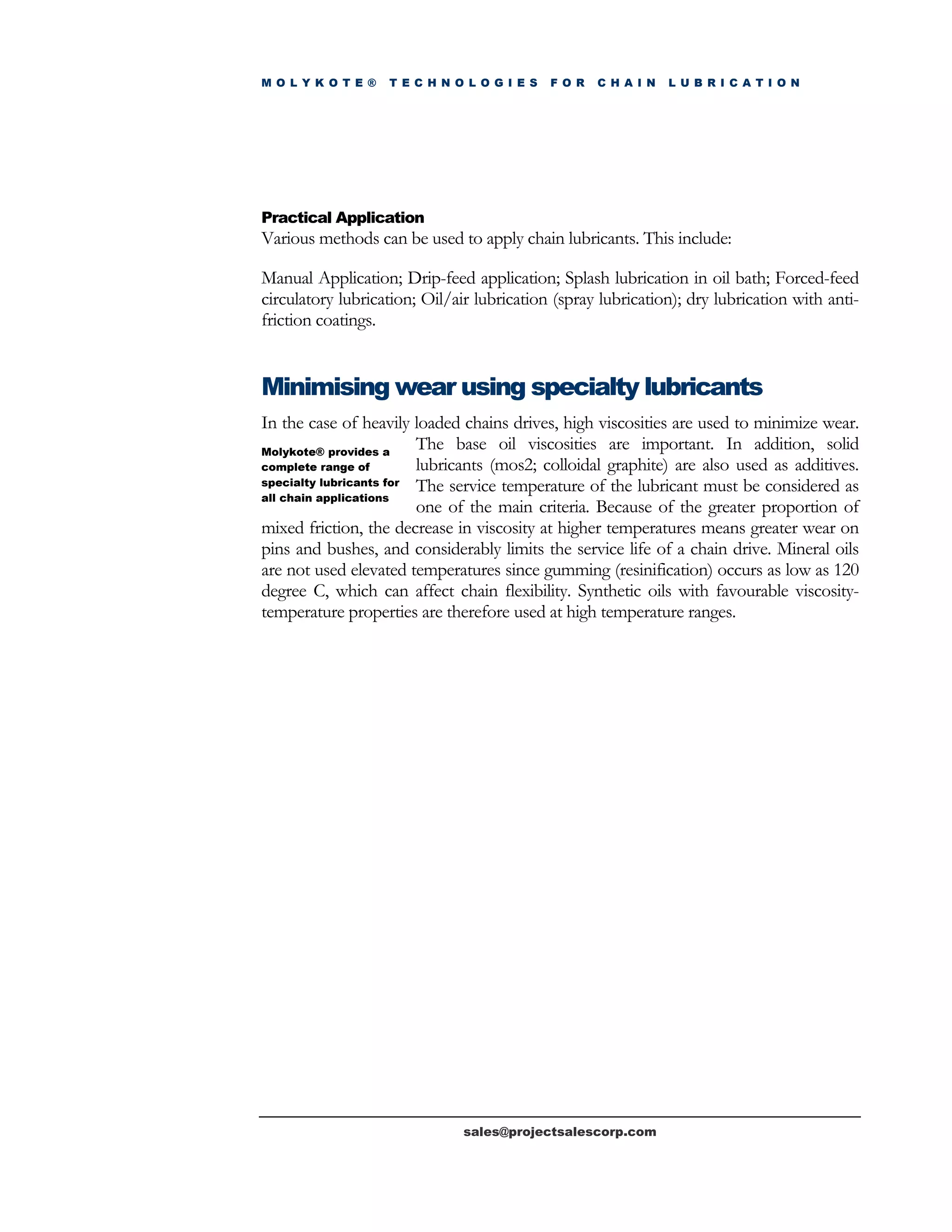 Chain Lubricants from Project Sales Corp | PDF