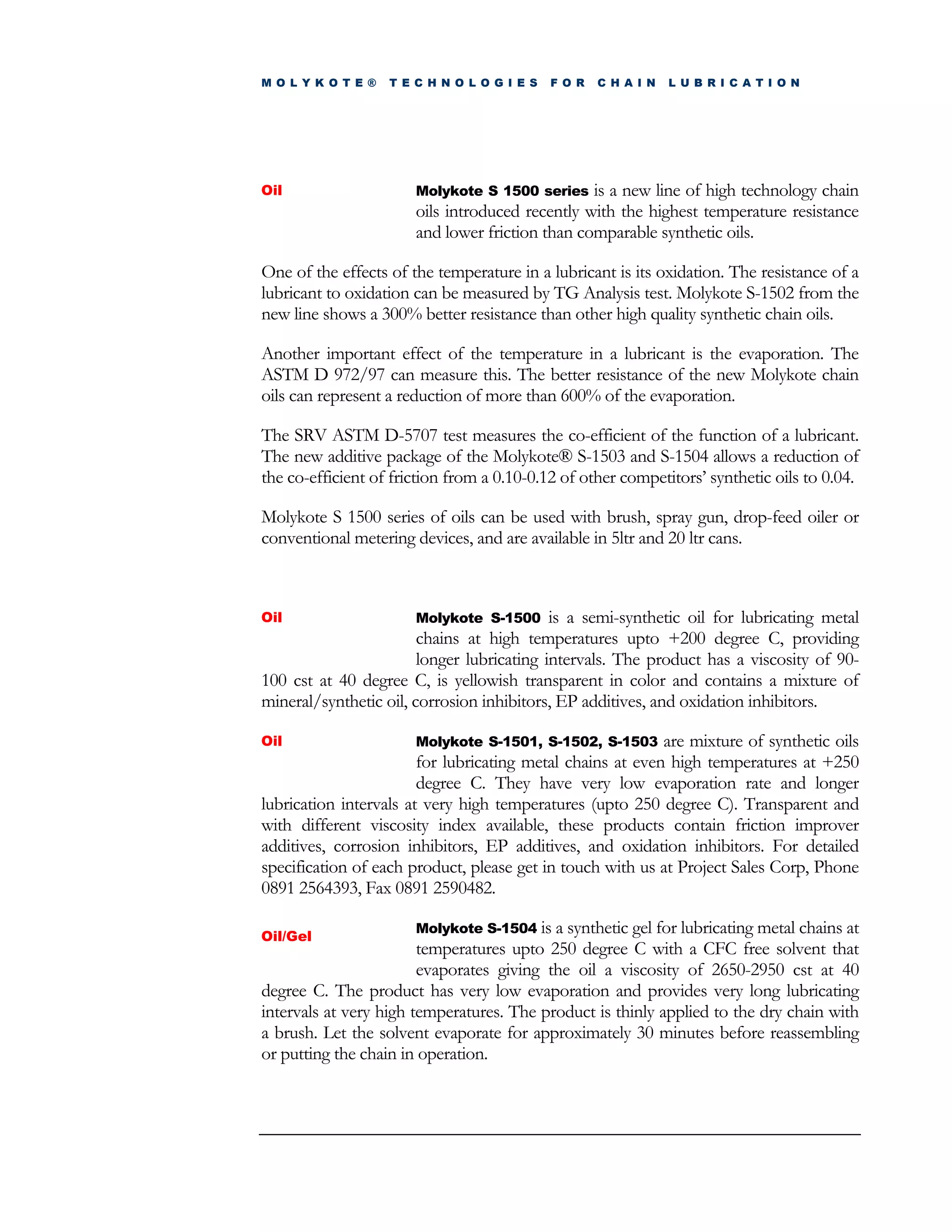Chain Lubricants from Project Sales Corp | PDF