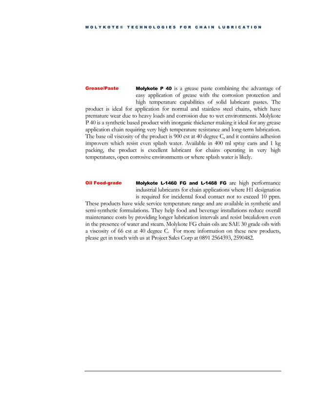 Chain Lubricants from Project Sales Corp | PDF