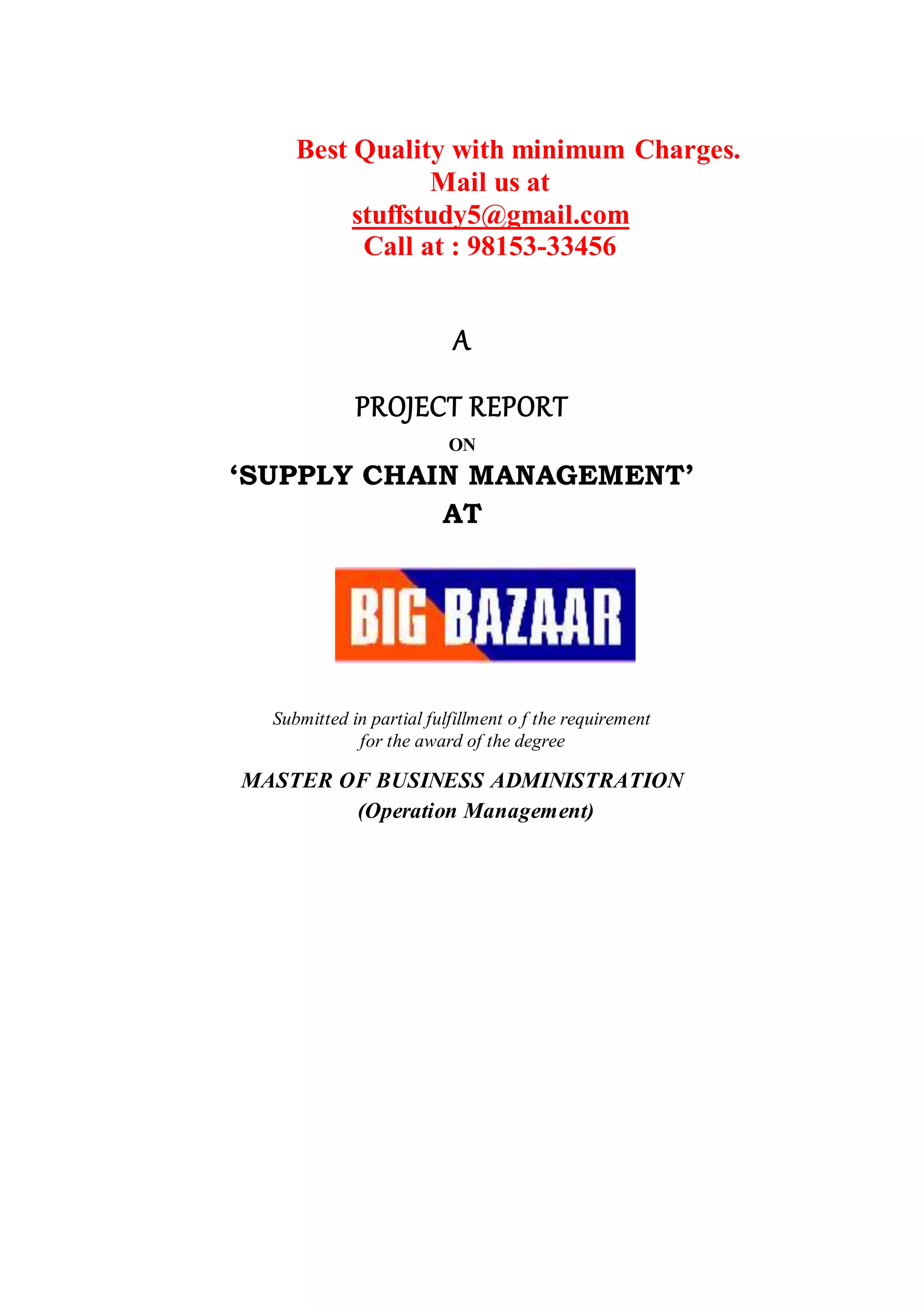 MBA Project sample supply chain managment | PDF