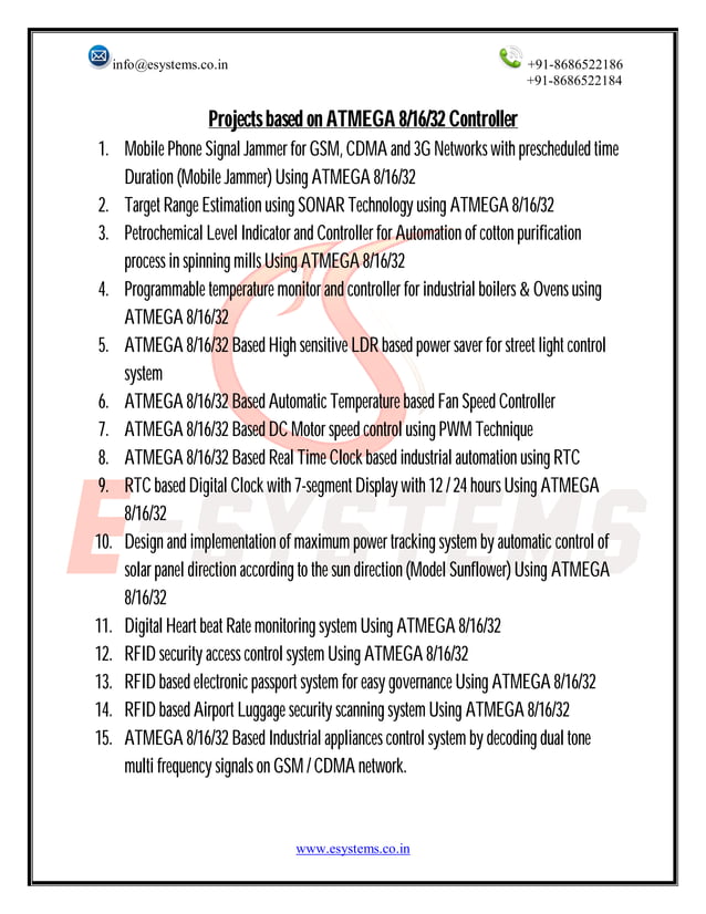 Projects based on atmega controlleer | PDF