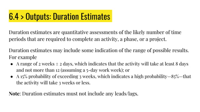 Project Schedule Management - Estimate Activity Durations - PMP ...
